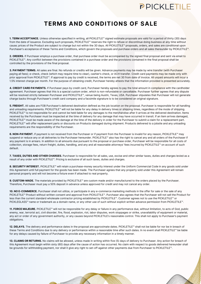 Terms & Conditions - Pickletile