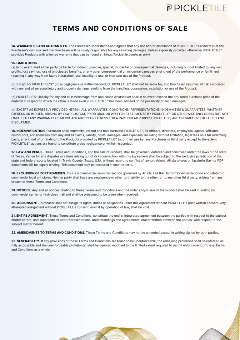 Terms & Conditions - Pickletile
